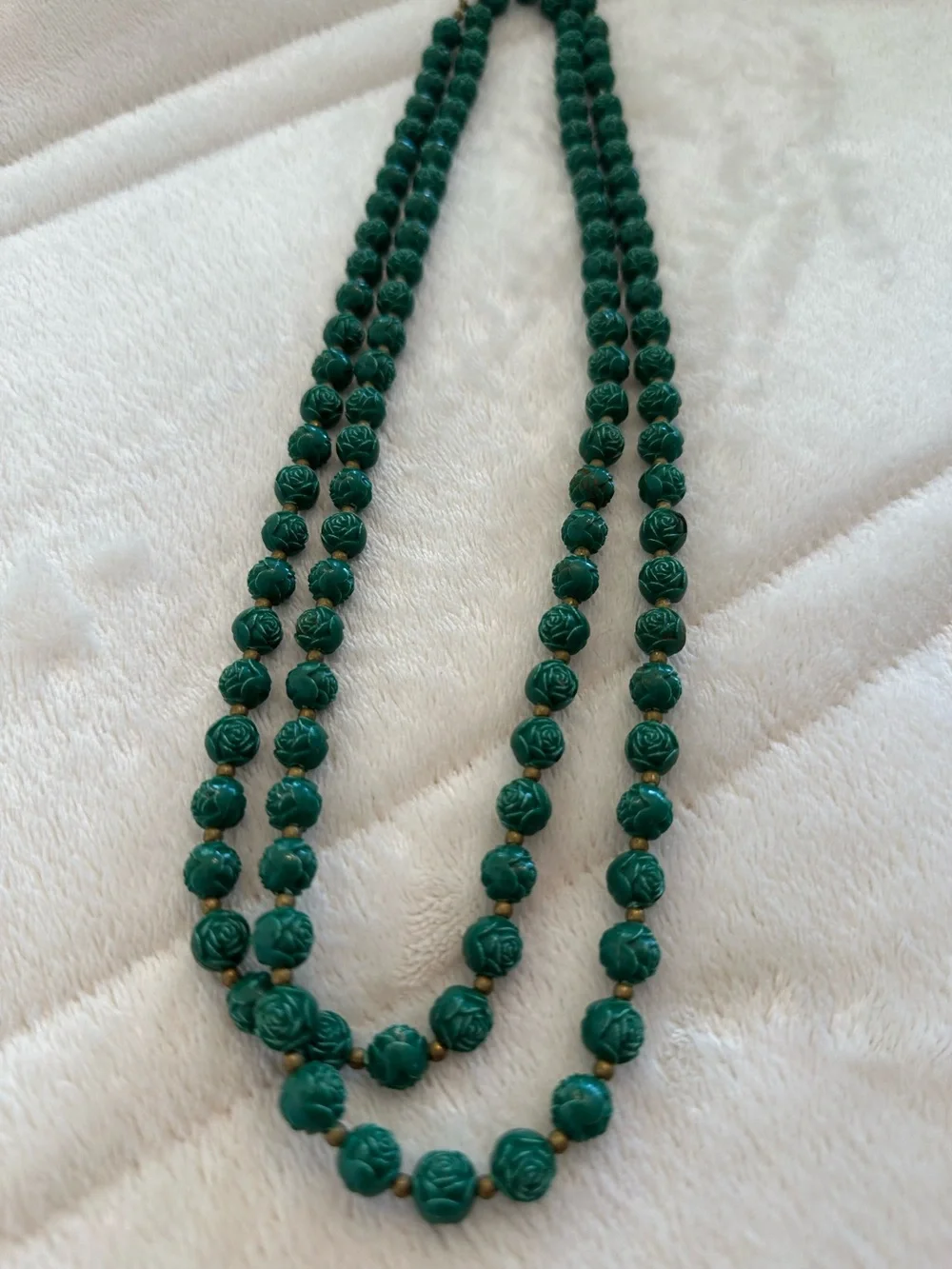Jewelry | Vintage Green Resin Carved Rose Bead Necklace | Poshmark